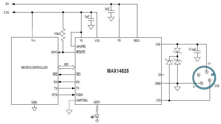 MAX14828 IO-Linkデバイストランシーバ - Analog Devices / Maxim Integrated | Mouser