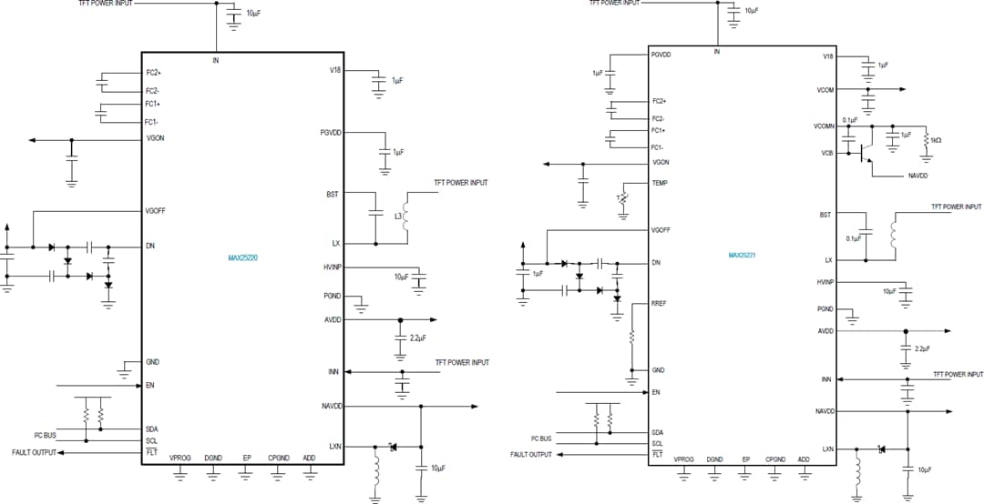 MAX25220/1/1B車載4チャネル TFT-LCDパワーIC - ADI | Mouser