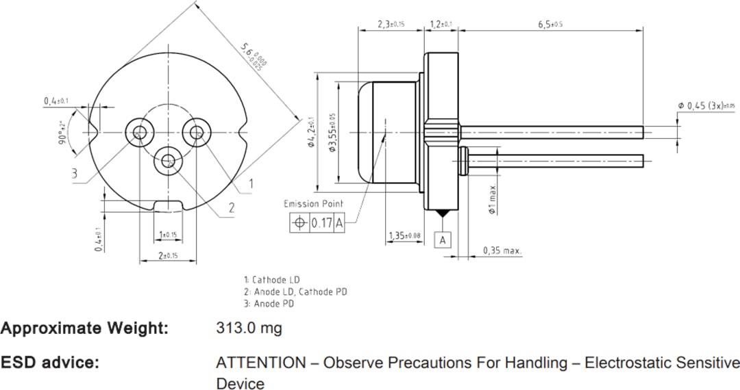Metal Can® TO56 PLT5 522FA_P 緑色レーザーダイオード - ams OSRAM | Mouser